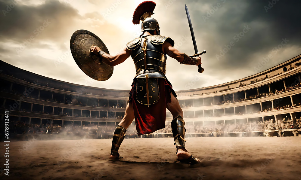 one Fighter. alone Roman soldier. Colosseum warrior fighting in ...