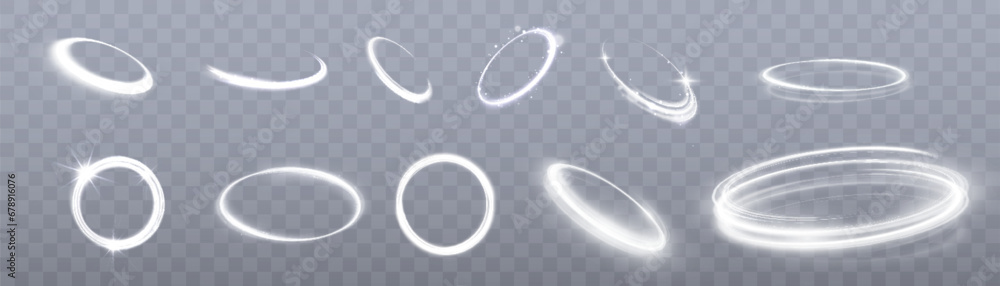 Light white swirl. Curve white line light effect. Glowing white circle ...
