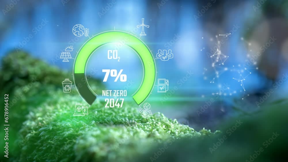 Net Zero Emissions 2050 Countdown Animation Green Power Concept On Moss ...