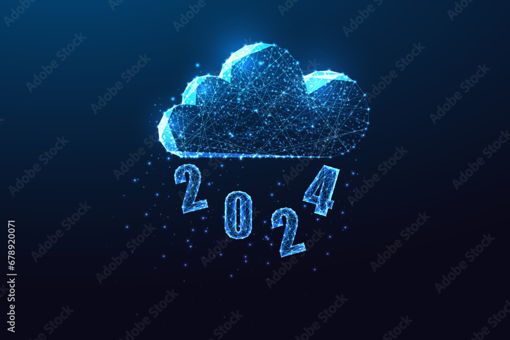 Abstract 2024 New Year digital web banner template with digits falling ...