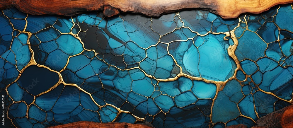 wood epoxy blue resin with crack can be use for banner background ...