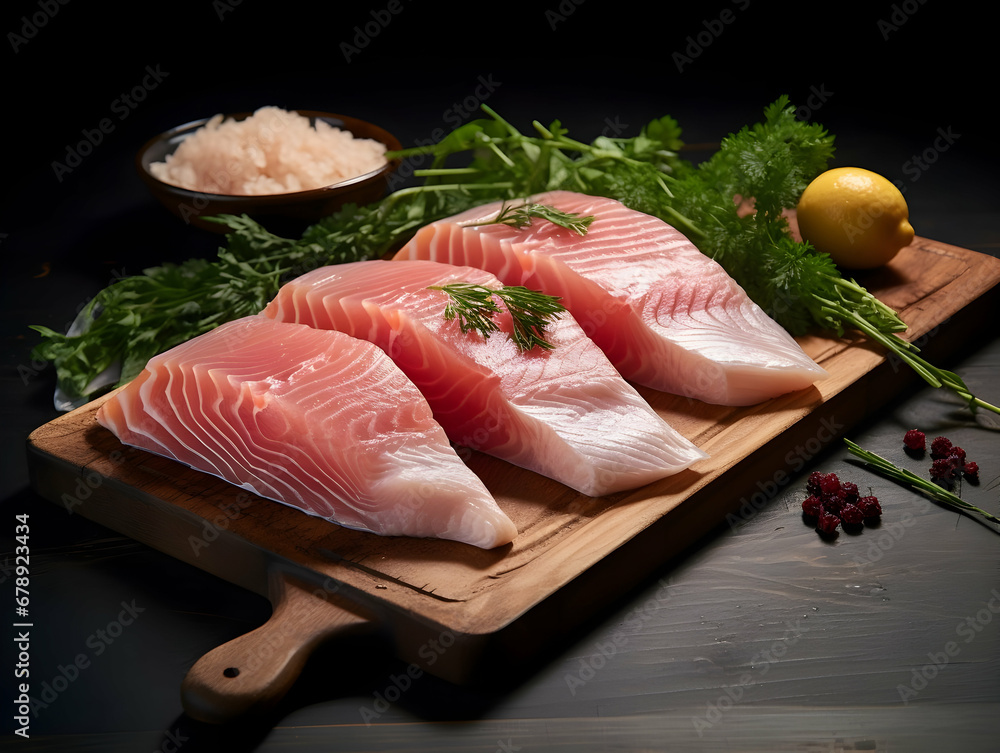 Seafood platter and fish fillet, salmon fillet, tuna fillet, octopus ...