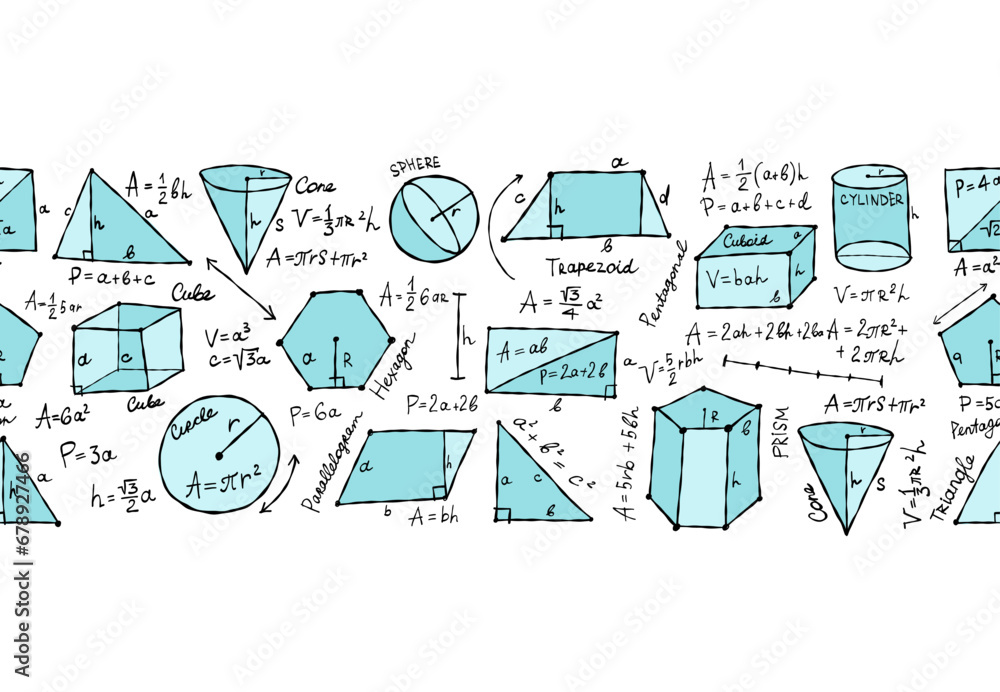 Mathematics and geometry, figures and formulas. Seamless pattern ...