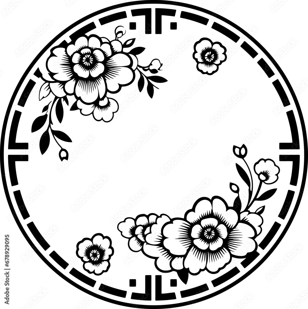 Circle chinese flower frame drawing Stock Vector | Adobe Stock