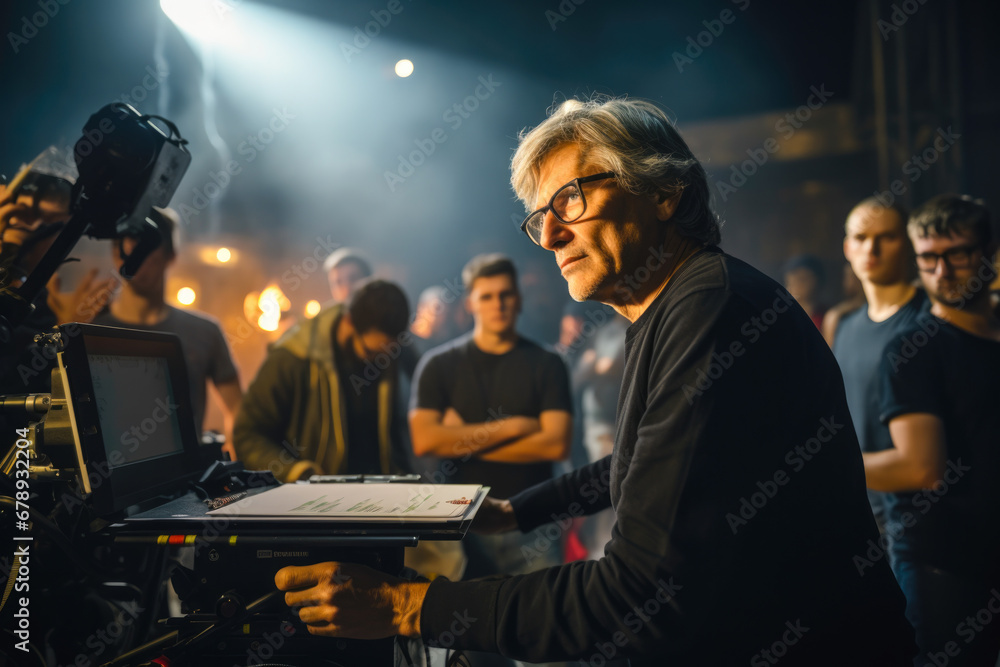 Male film director directing movie scene in a highly equipped studio ...
