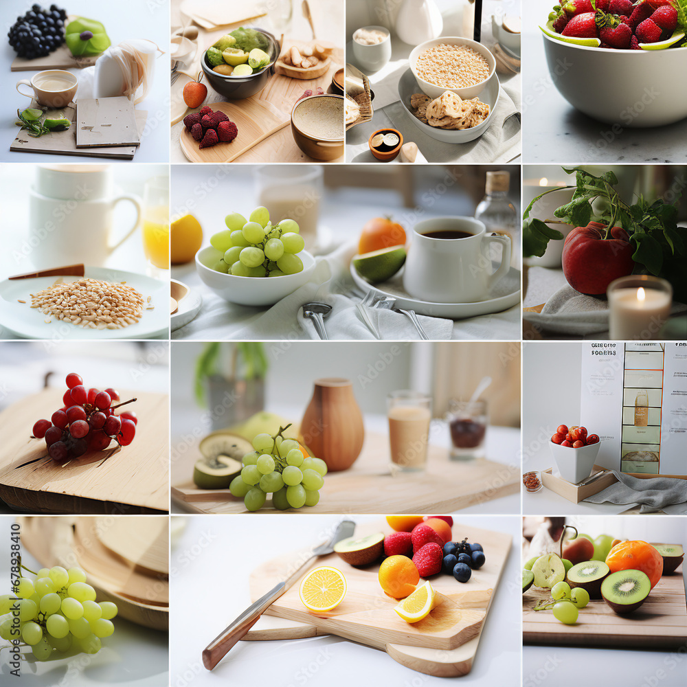 Healthy eating collage made of different fruits and vegetables foto de ...