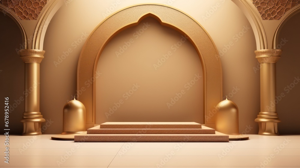 Islamic podium background with gold color for product presentation and ...