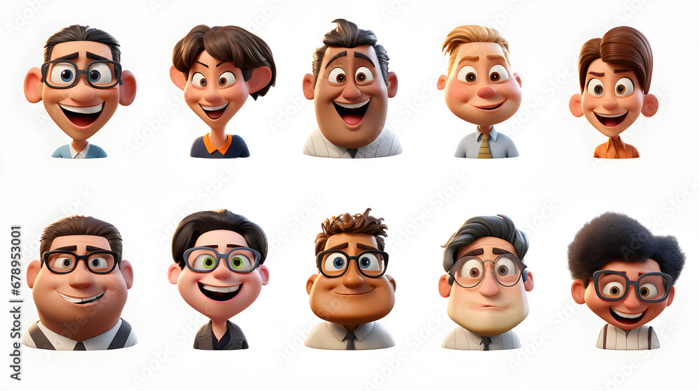 Set of funny cartoon people 3d animation with various races isolated on ...