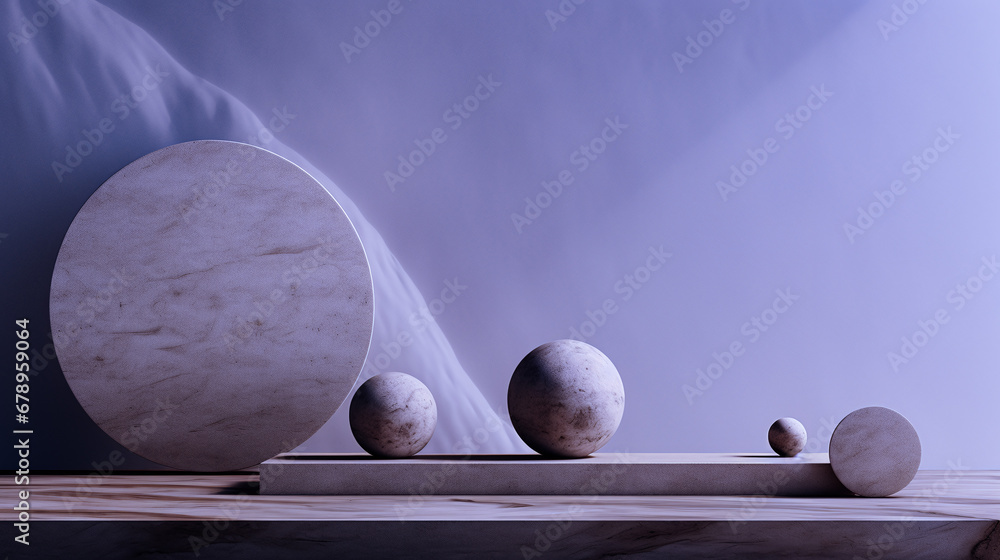 forms of circular spherical shapes on lavender background; study in ...