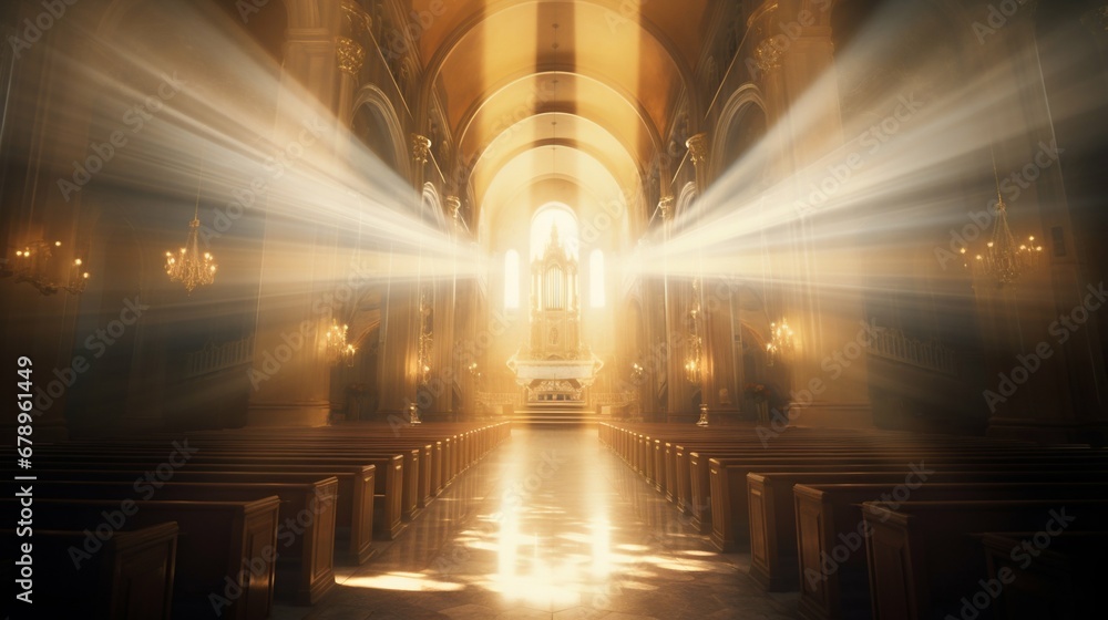 Heavenly Illumination: Divine Light Rays in a Church Symbolizing Grace ...