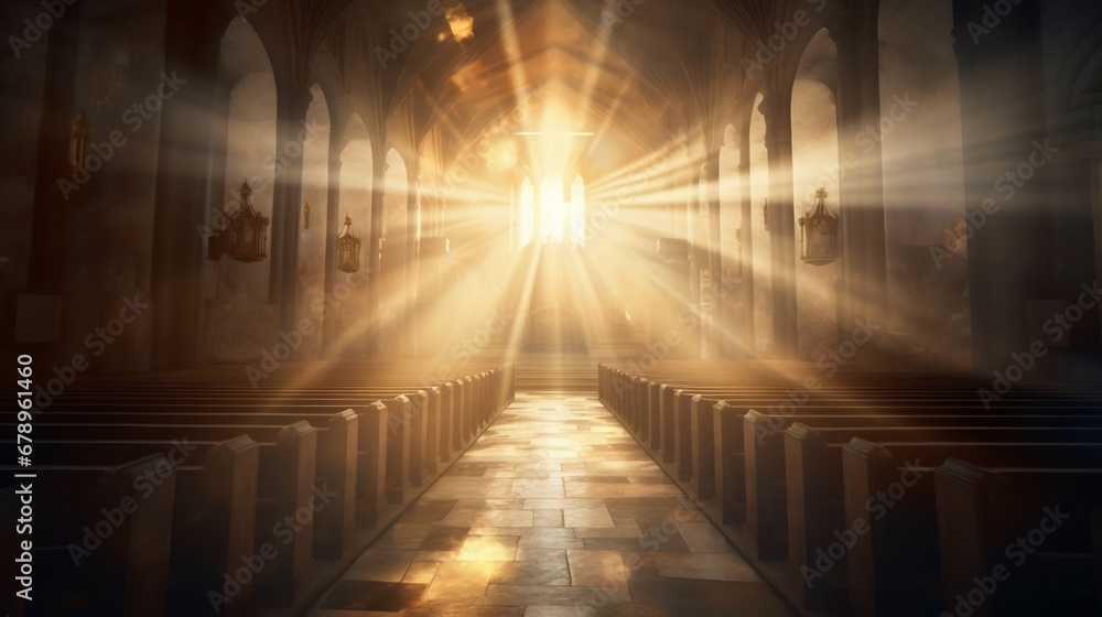 Heavenly Illumination: Divine Light Rays in a Church Symbolizing Grace ...