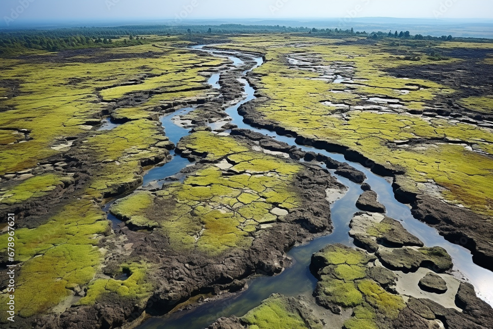 mysterious beauty of sphagnum bog from air, embodying mosaic of peat ...