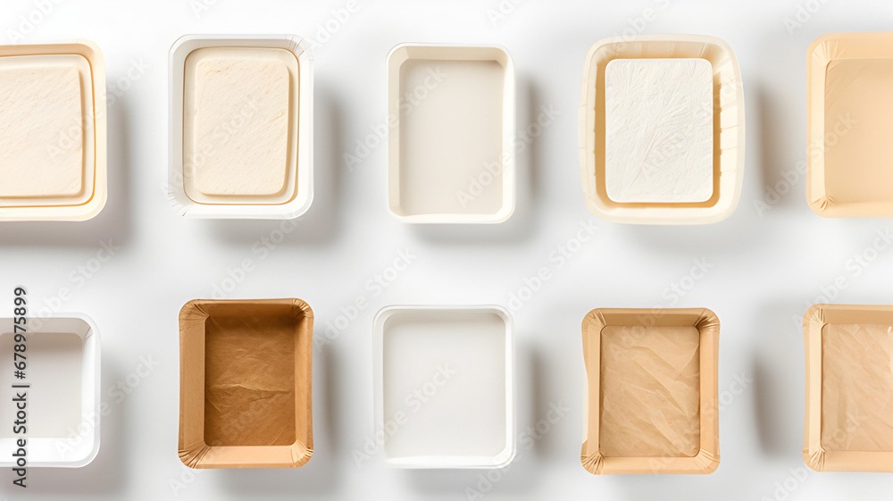 molded pulp packaging types nature, on a white background studio mockup ...