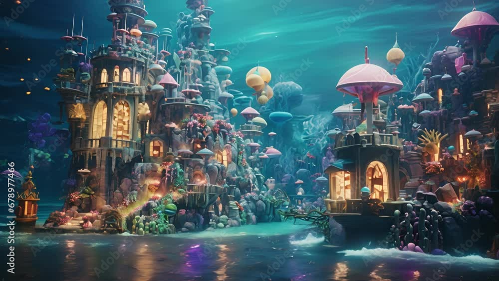 Closeup of a bustling Christmas market in the magical city of Atlantis ...