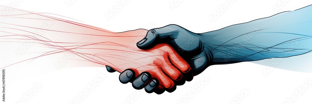 Handshake, introduction banner hand drawn with single line ...