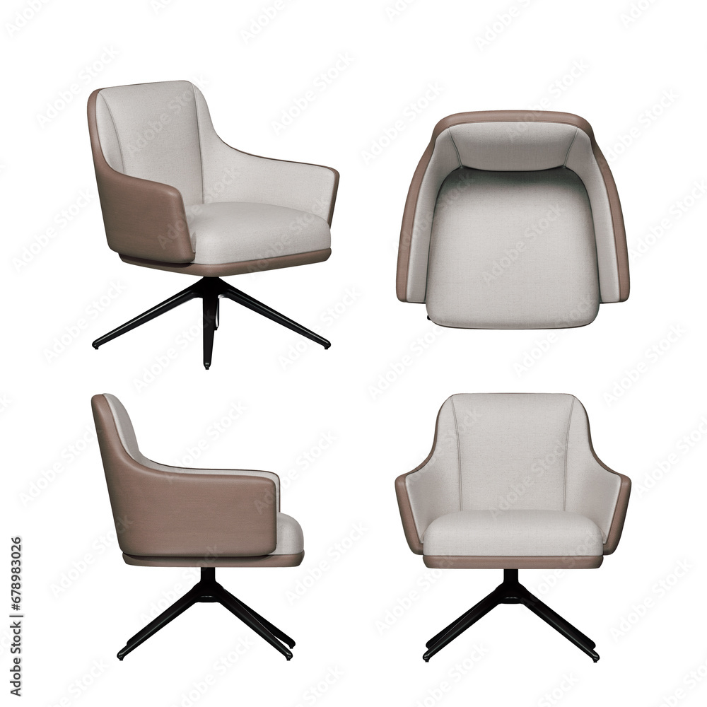 chair with black leg, top view, font view, side view, isolated ...