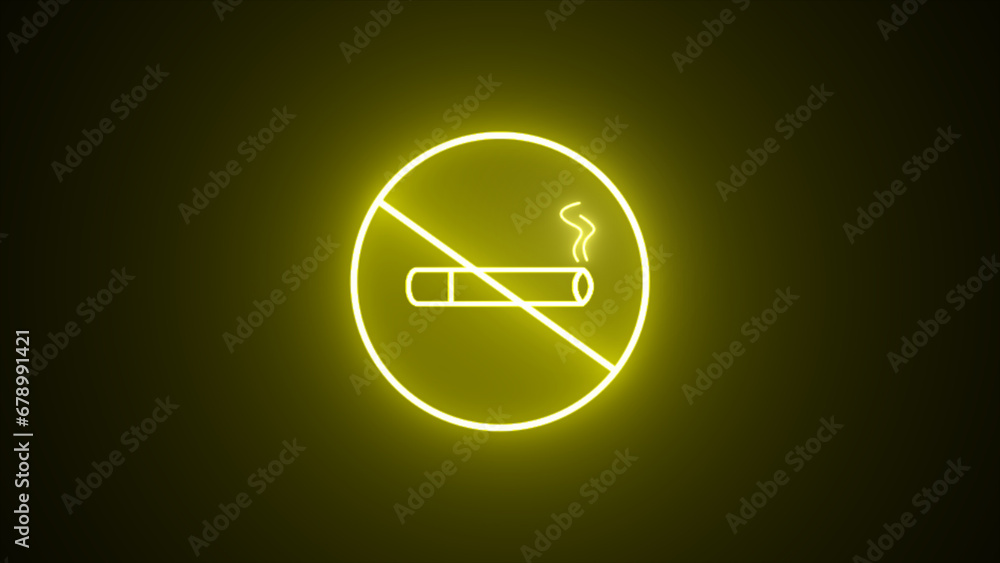 No smoking. Neon sign with prohibition of smoking. Circle with fuming ...