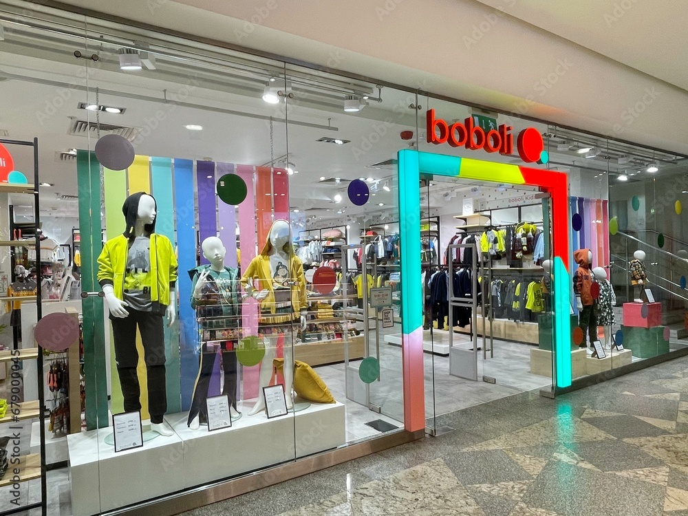 Brand Boboli children's shop in shopping mall. Official kids clothing ...
