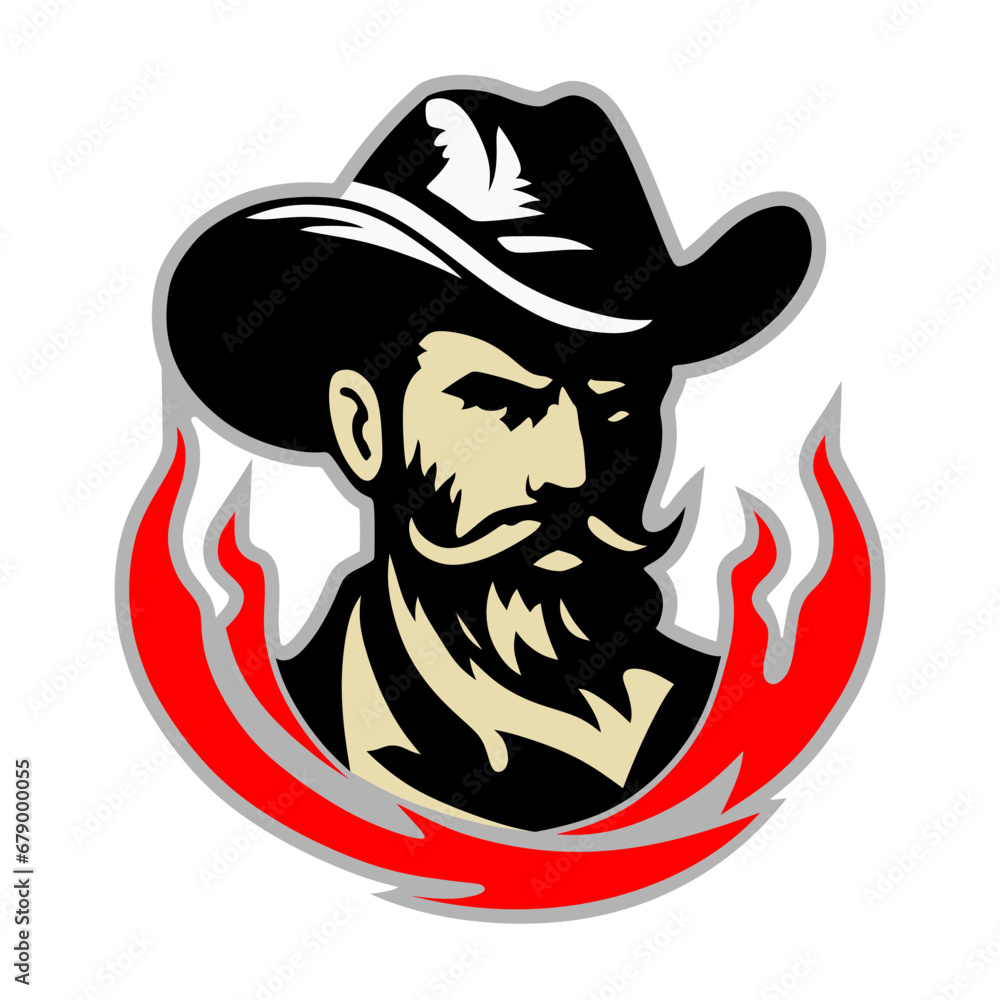 cowboy head logo with fire flame Stock Vector | Adobe Stock