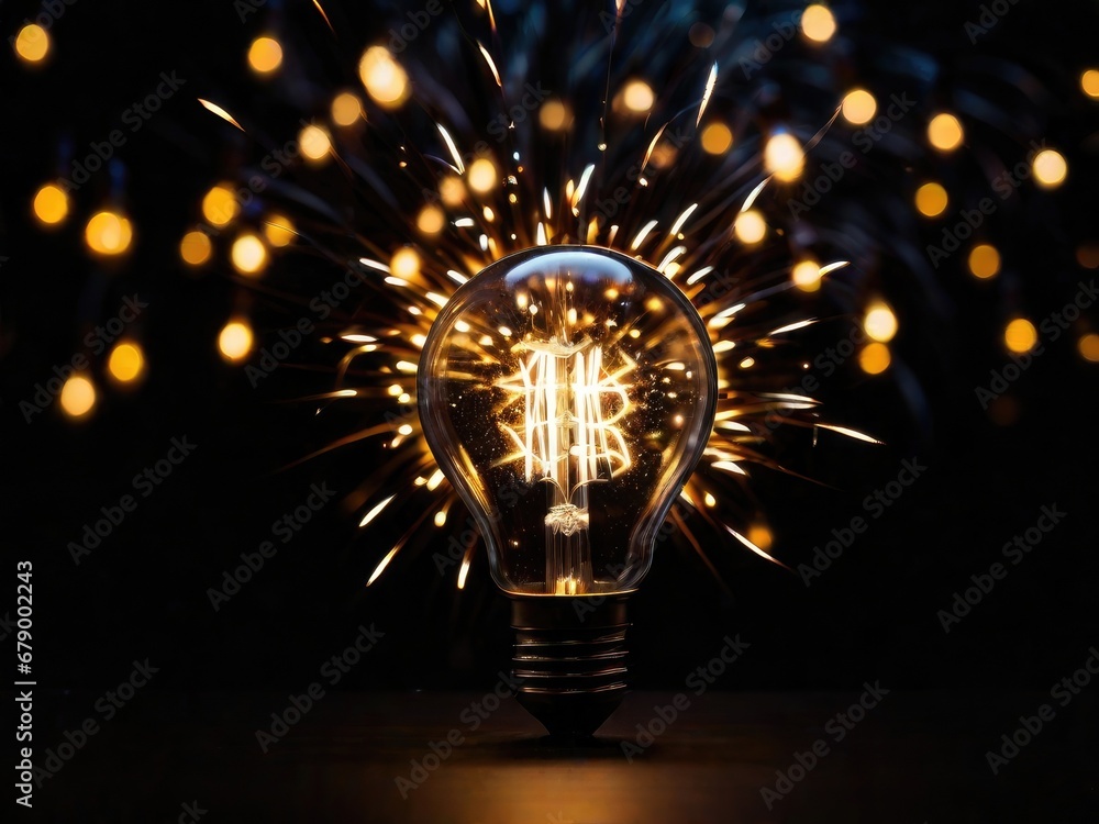 Light bulb light up on a dark background. Think differently and ...