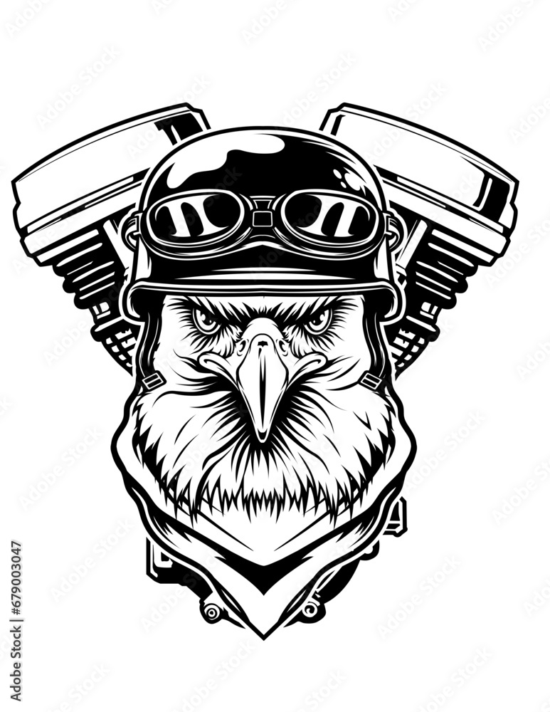 Patriotic Biker Illustration, Biker Eagle Clipart, Motorbike Shirt ...