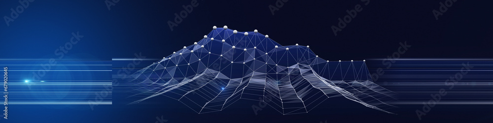 Abstract background grid polygonal wireframe graph and lines on dark blue. Technology graph ...