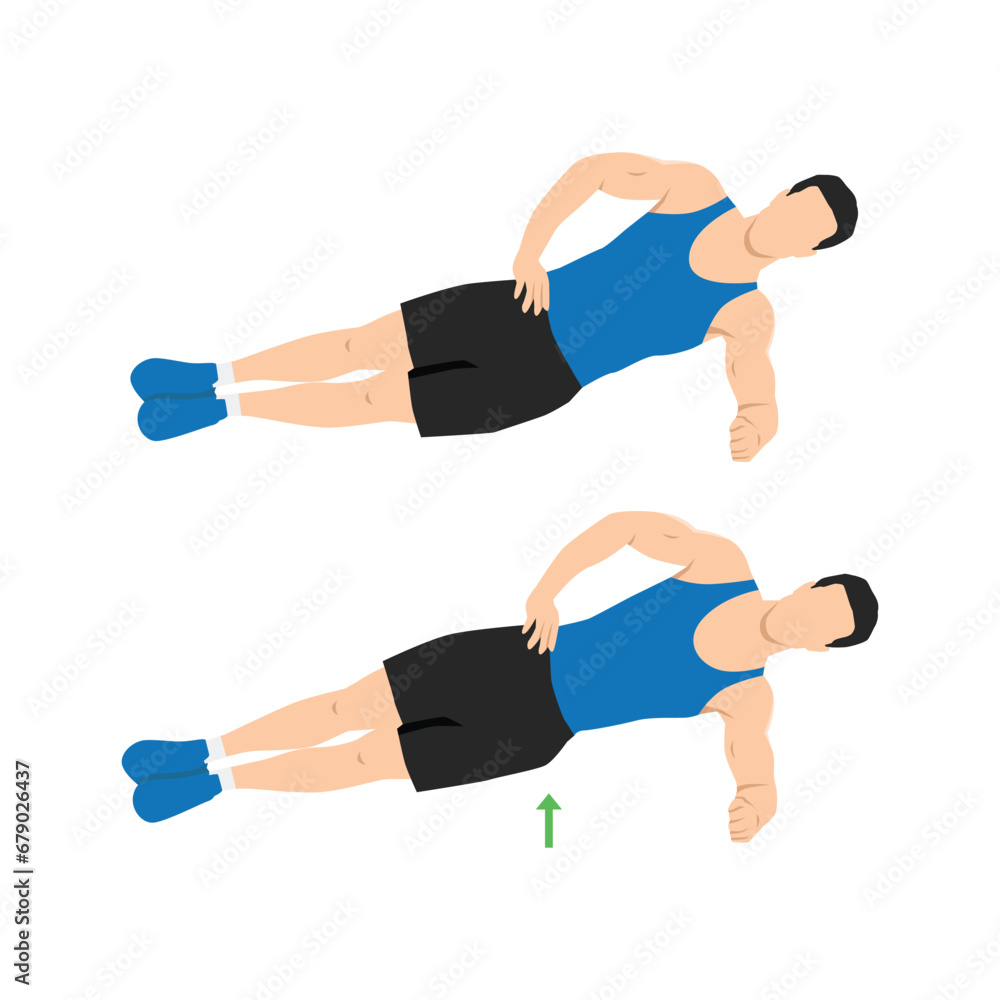 Man Doing Side Plank Hip Raises Exercise Flat Vector Illustration Isolated On White Background