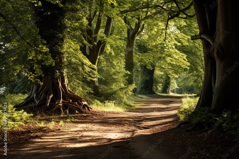timeless beauty of English forest, with ancient trees and dappled ...