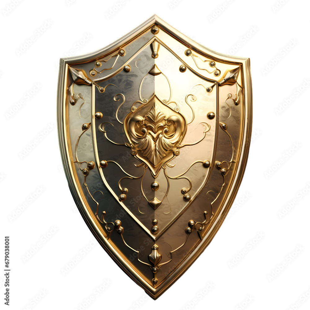 Gold shield icon, material, vector illustration, decorative design ...