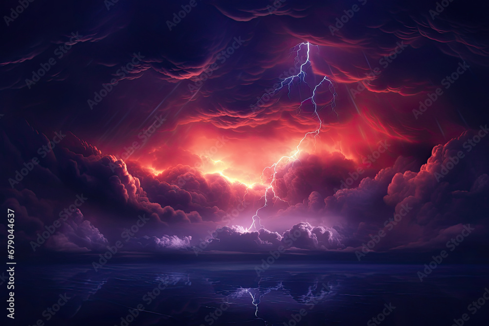 Deep red stormy sky at night, blending magic with dark, dramatic ...