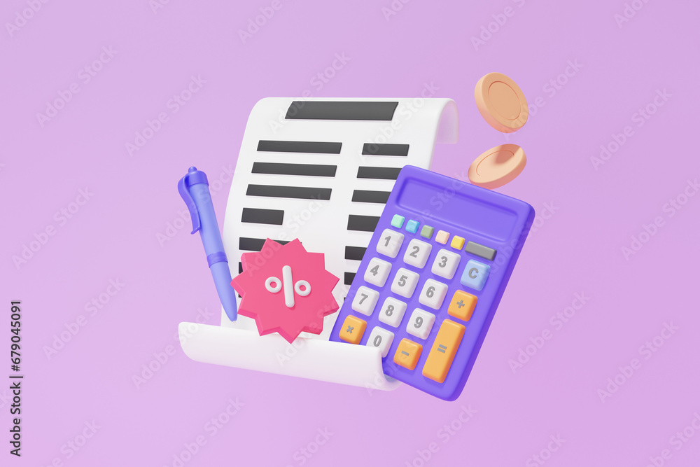Minimal cartoon style calculator and tag price percentage coins ...