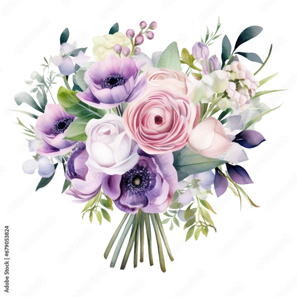 watercolor bouquet of flowers, bridal bouquet clipart for graphic ...