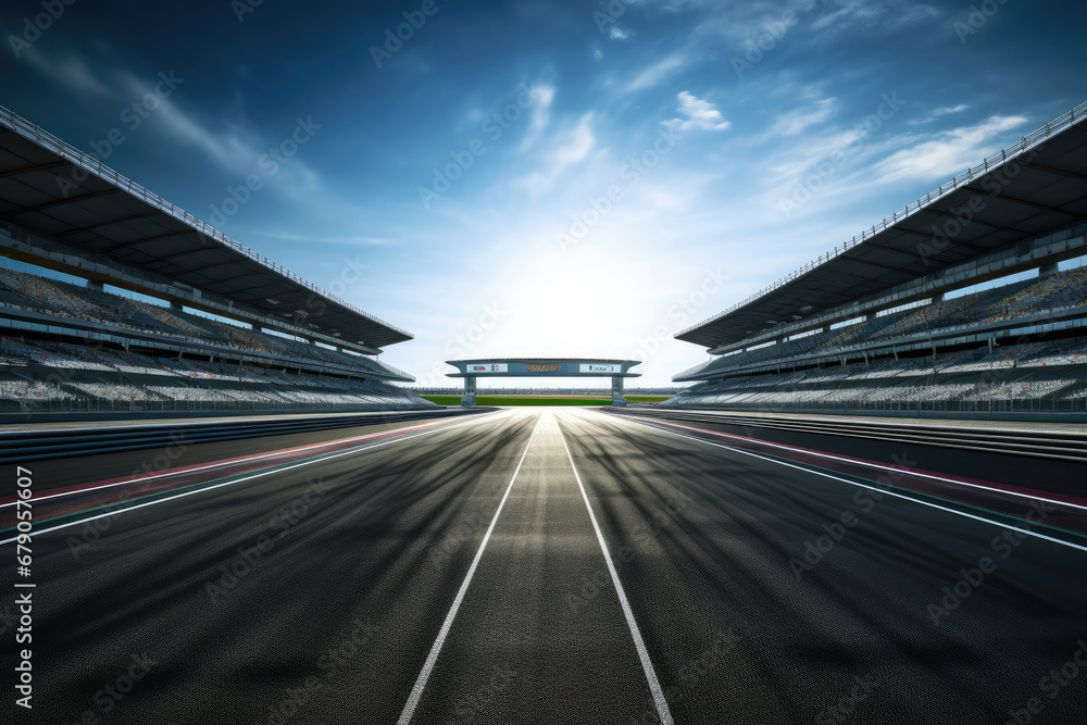 Formula One racing circuit road with motion blur, alongside a ...