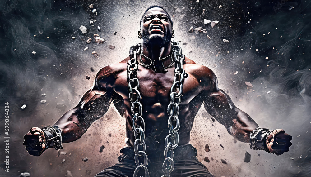 Illustration of a muscular young African American male breaking his ...