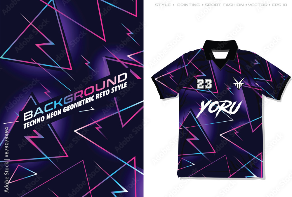 Sublimation jersey design vector background techno neon geometric retro ...