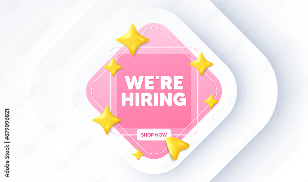 We are hiring tag. Neumorphic promotion banner. Recruitment agency sign ...