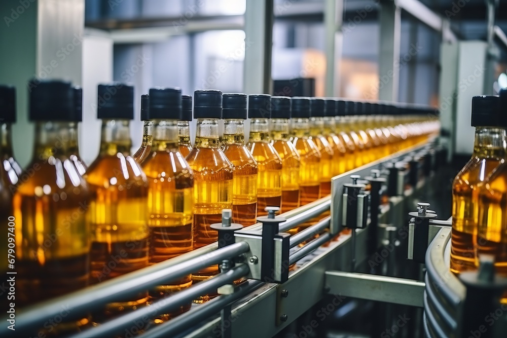 Automatic line for packing juices into glass or plastic containers ...