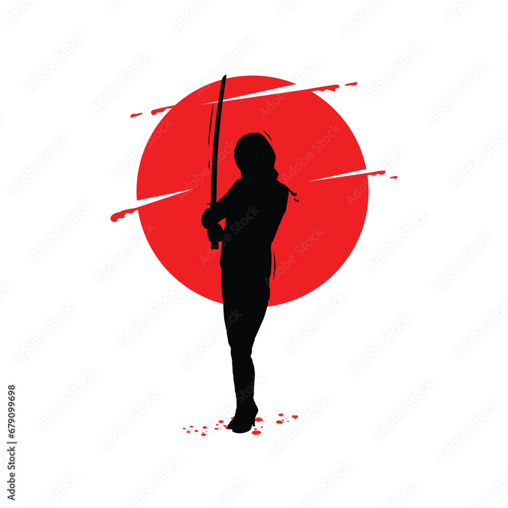 Silhouette samurai girl poster design isolated Stock Vector | Adobe Stock