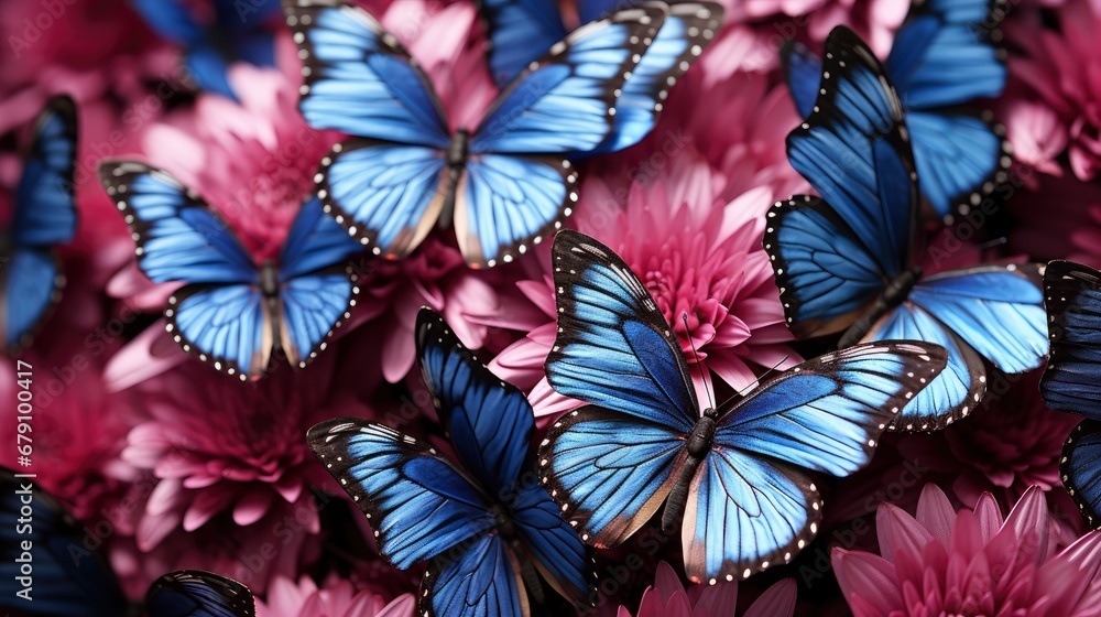 Blue Butterflies Flutter Over Magenta Cosmos, HD, Background Wallpaper ...