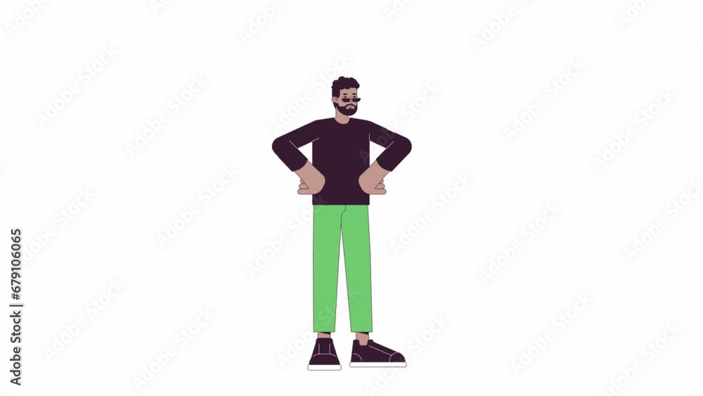 African american man confident hands on hips line 2D character ...