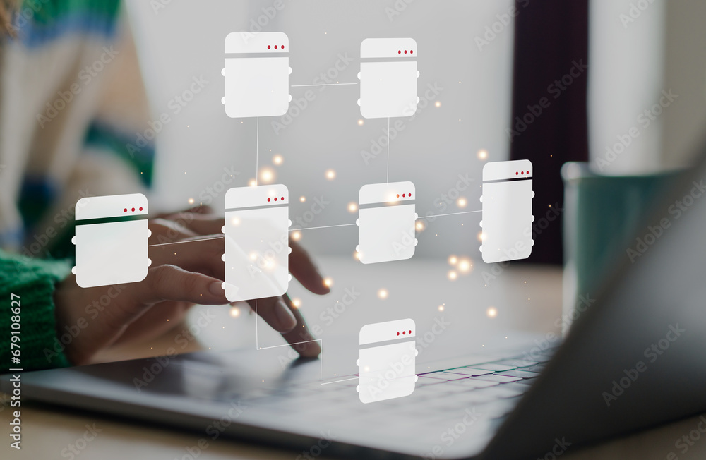 Foto de Human use laptop process with workflows, flowchart, programmer ...