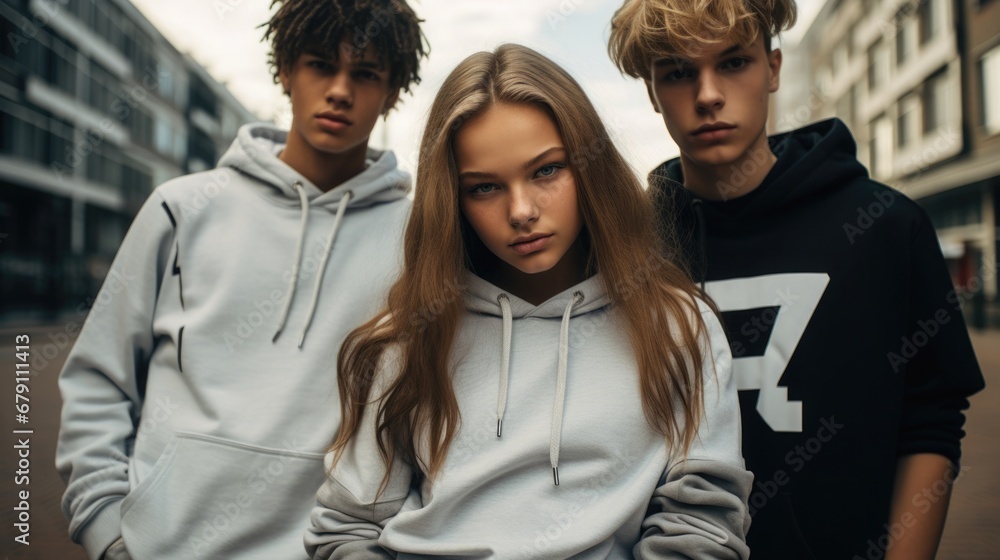 Teenage street fashion and identity concept. A group of teenagers ...