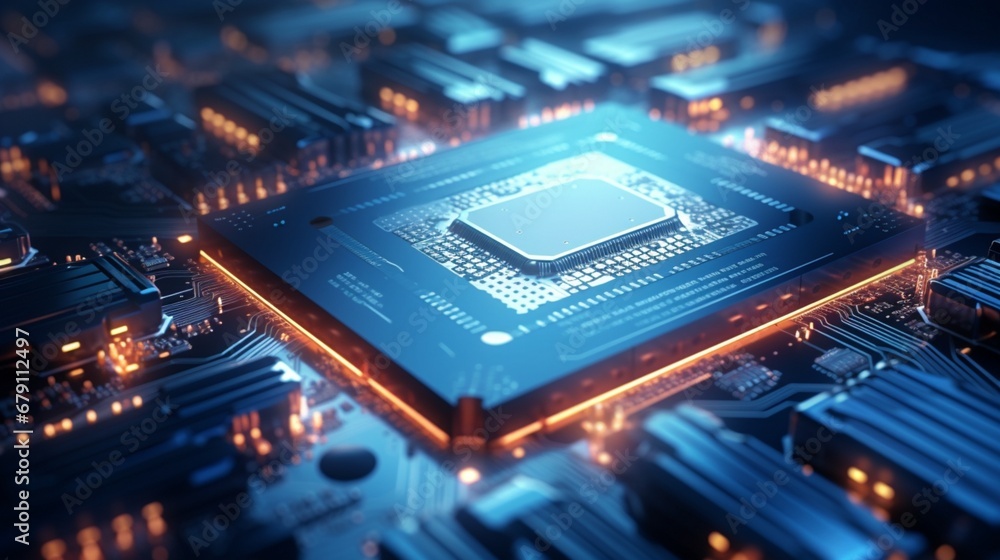 Futuristic motherboard with complex microchip integration. Stock Photo ...