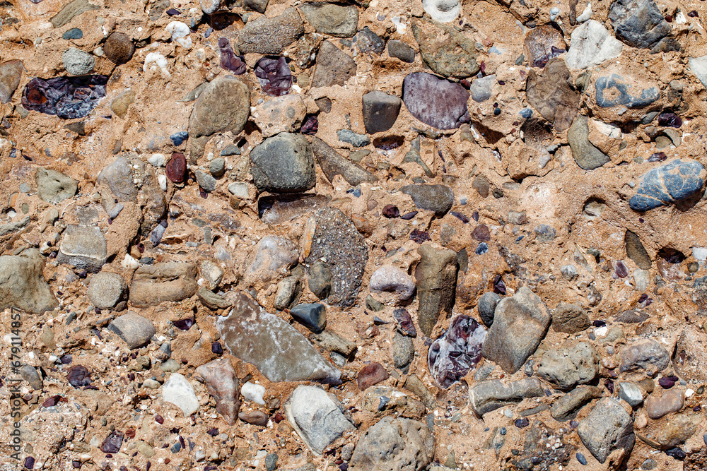 Sedimentary rock with inclusions of different minerals, close-up Stock ...
