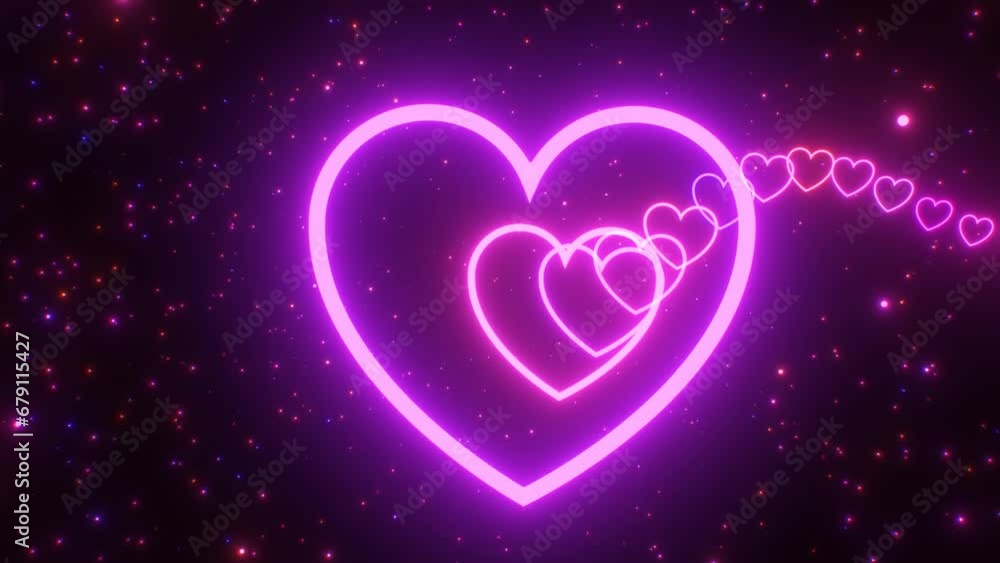 Fly In 3D Pretty Gorgeous Love Heart Neon Glow Undulating Wave Tunnel ...