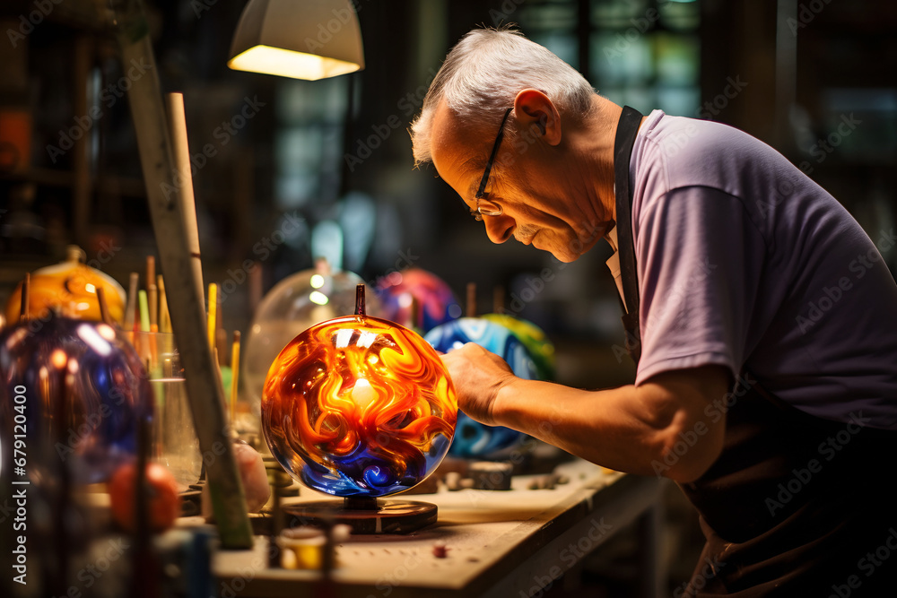 murano handmade glass blower at work.venezian glass blower artisan ...