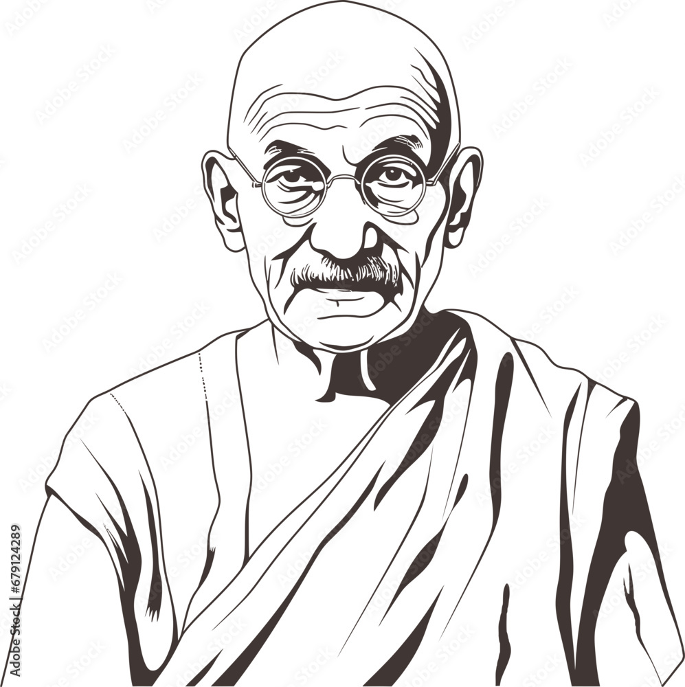 Mahatma Gandhi Coloring Page, and vector image Stock Vector | Adobe Stock