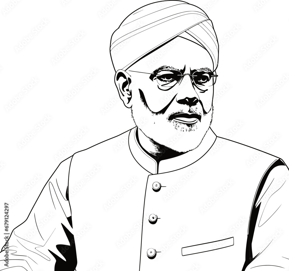 Narendra Modi Illustration Image, Coloring Page Stock Vector | Adobe Stock