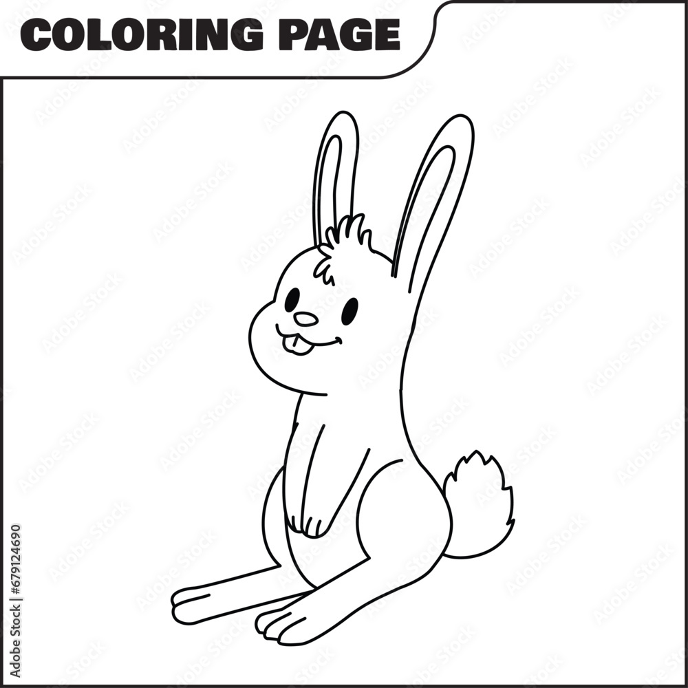 coloring page cute rabbit vector illustration, animal coloring page ...