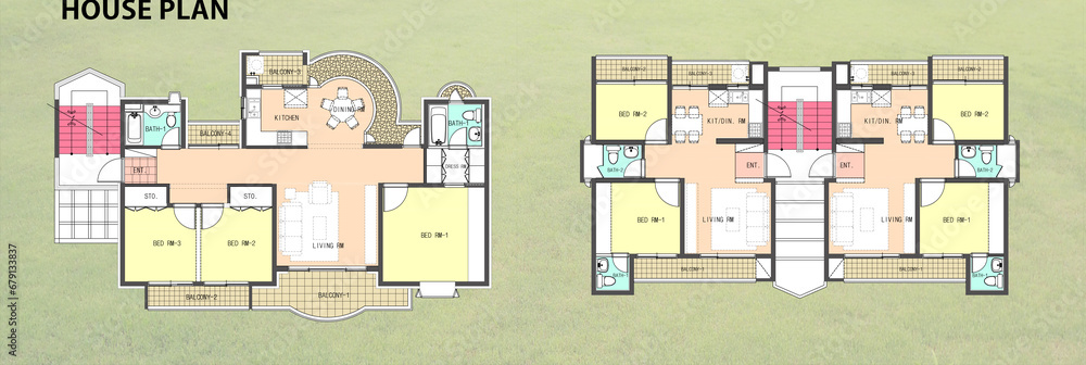 background with squares, design template of house plan, 2d illustration ...